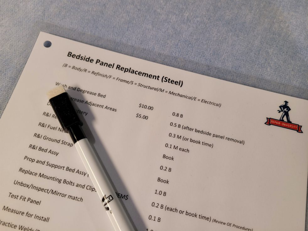 Individual Estimating Panel Reference Sheets - Collision Hub
